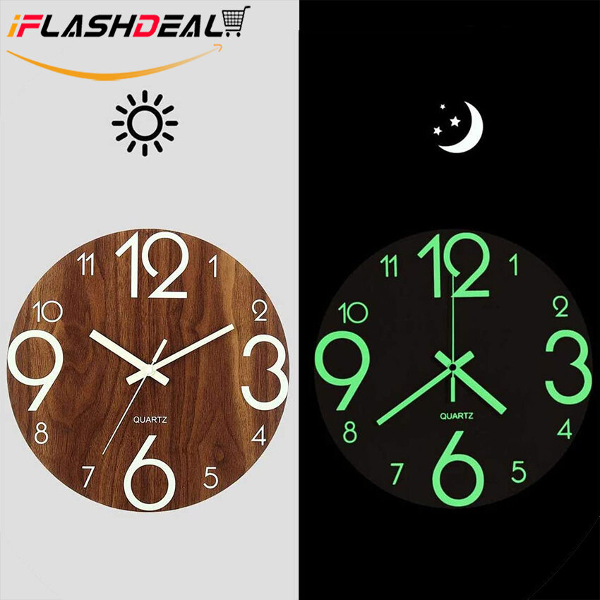 IFlashDeal настенные часы деревянные современные цифровые домашние часы офисные ночники бесшумные не тикающие малошумные часы для спальни