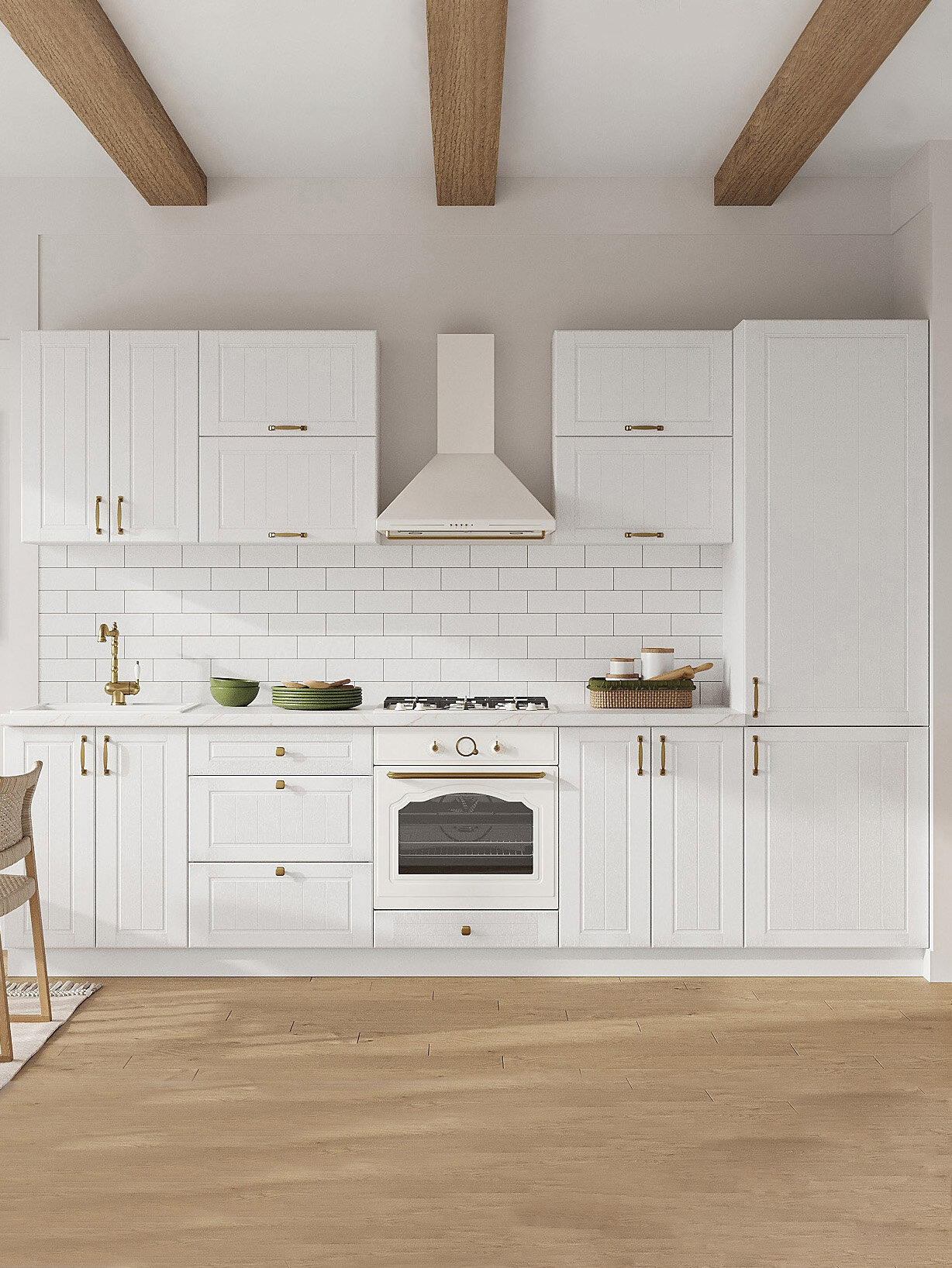 Кухонный гарнитур Флоренс 3 м, мебель для дома и кухни, Белый / Белый текстурный