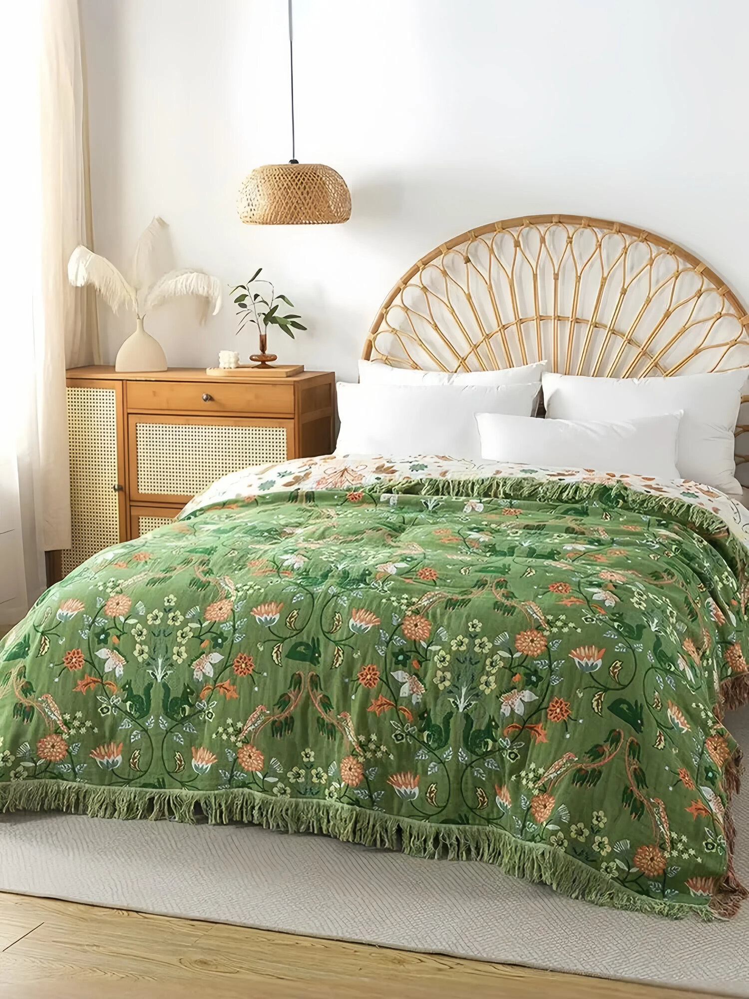 Плед "Элегантная Русская Классика", хлопок, с кружевом, 150 см x 200 см