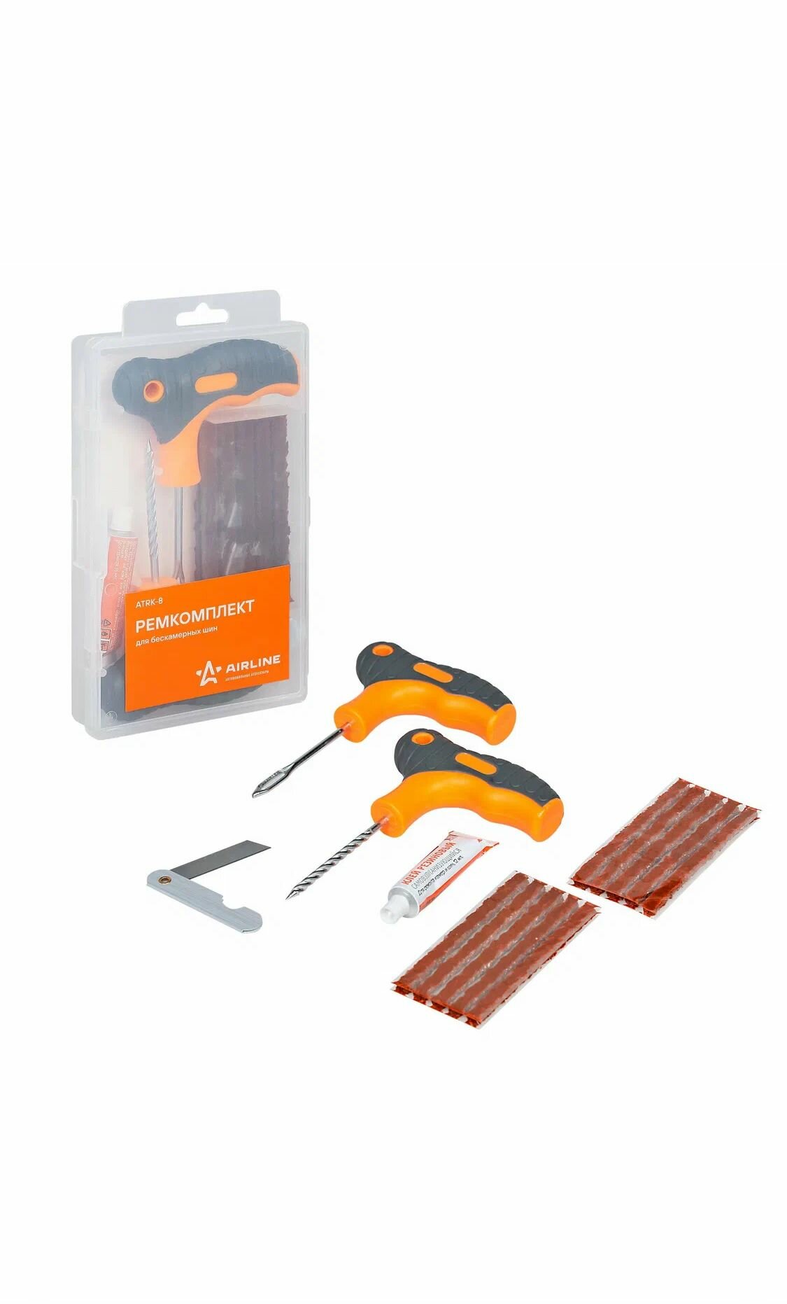 Ремкомплект для бескамерных шин в прозрачном кейсе AIRLINE ATRK-8