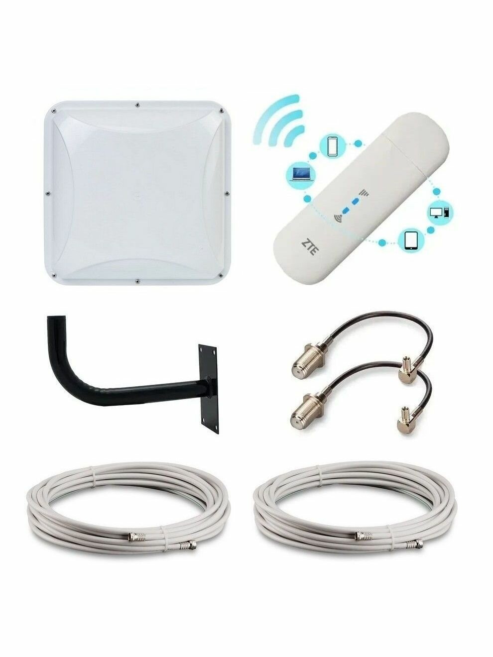 Готовый комплект для усиления 3G 4G LTE интернета на даче, за городом с модемом-роутером ZTE MF79U и мощным усилителем сигнала ANTEX PETRA BB MIMO + сим-карта в подарок