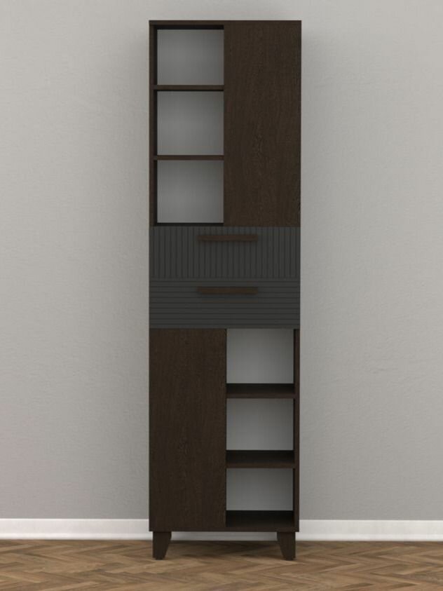 Шкаф пенал с полками Копенгаген Венге / Черный мат (12 Стульев)