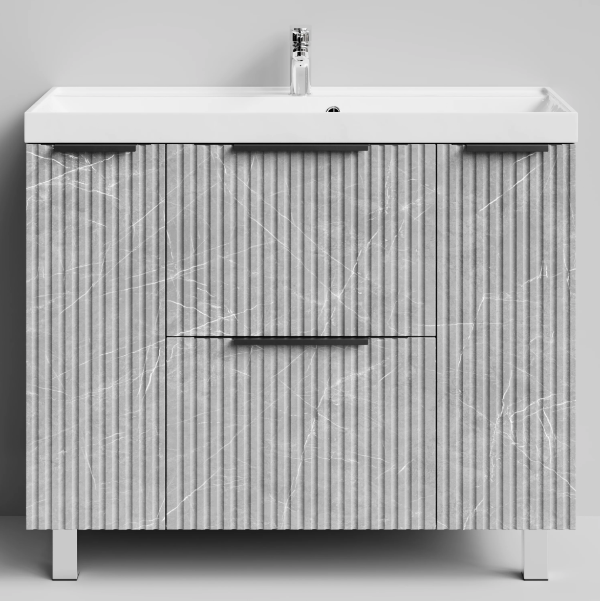 Тумба с раковиной Дольче 100 (2 ящика, 2 двери) напольный, Мрамор Белый софт тач