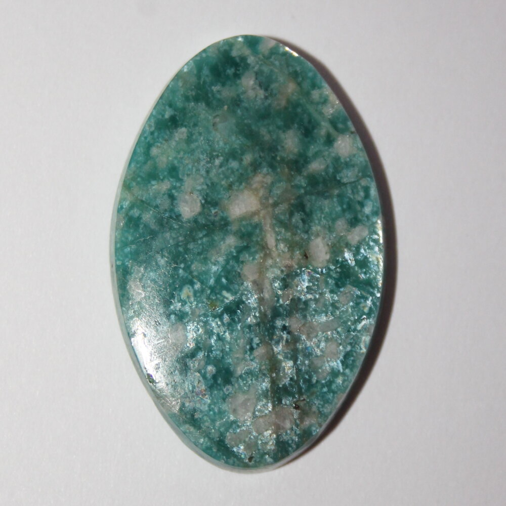 Амазонит кабошон, натуральный камень, 34х21х3 мм, Урал, "True Stones"