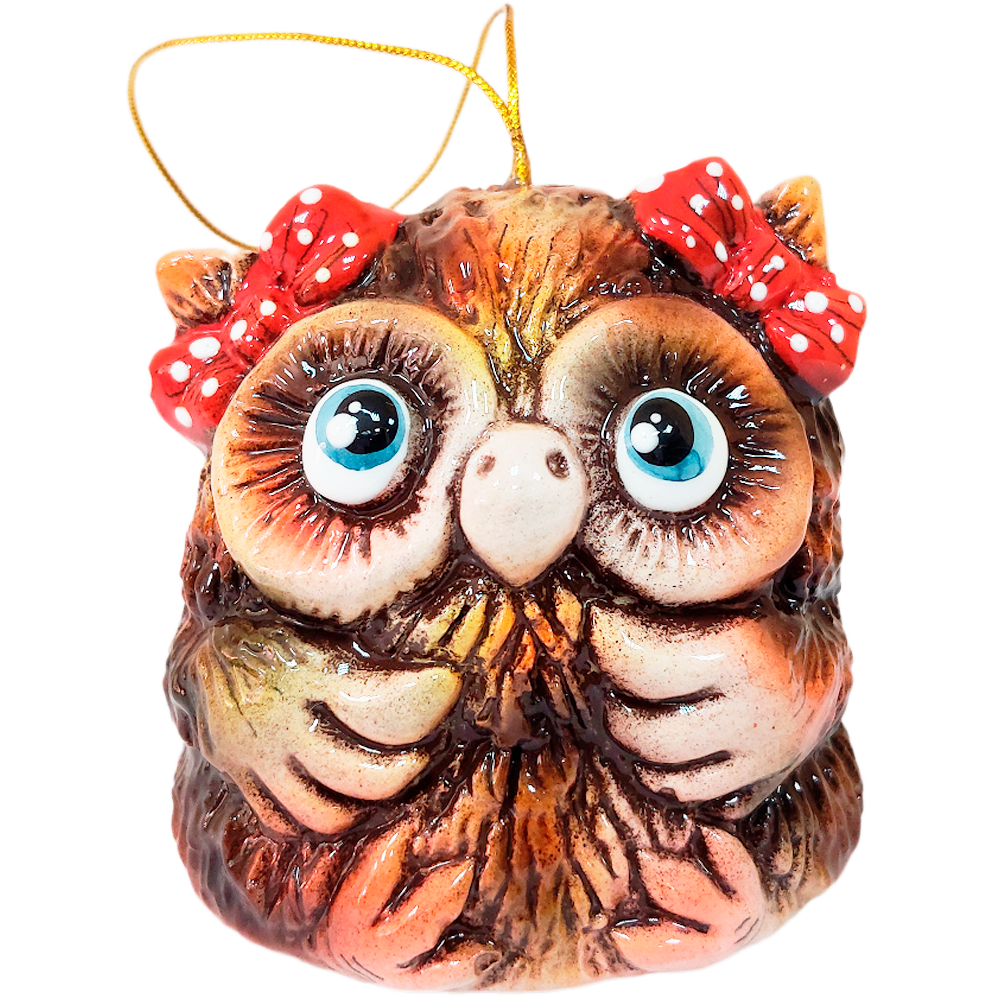 Керамический колокольчик ручной работы "Сова с бантиками"