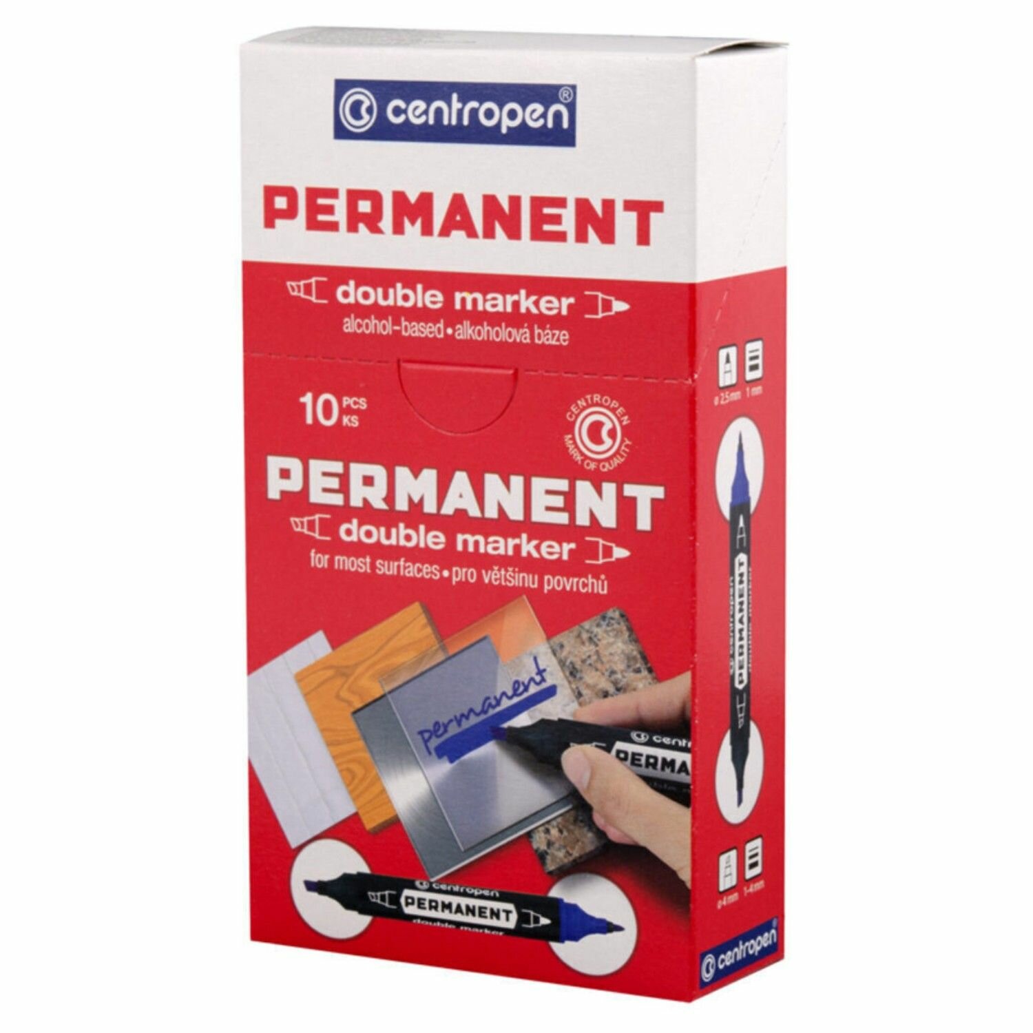 Маркер перманентный двухсторонний 1мм и 4мм , синий. Комплект из 10 маркеров