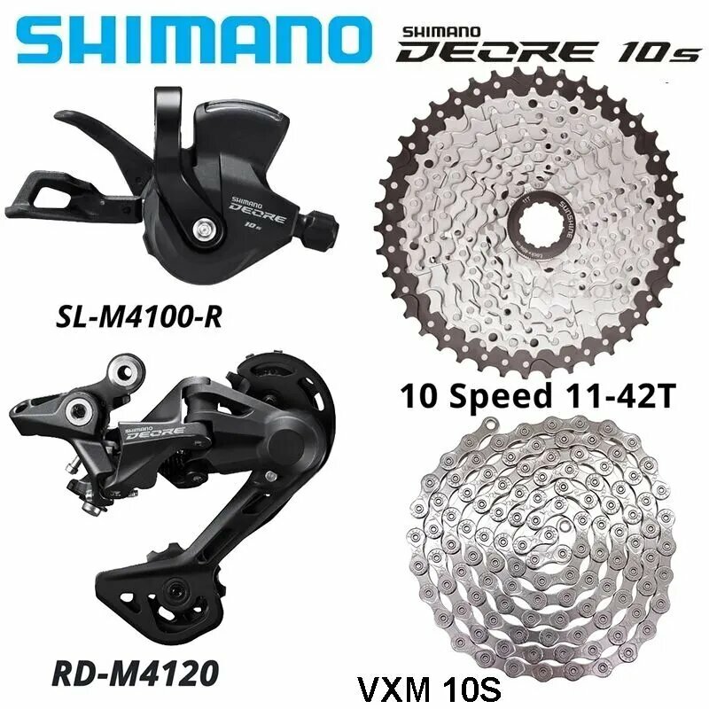 KNOW EASY-Shimano Deore M4100, группа 1x10, переключение SL-R/RD (С окном), кассета Sunshine 11-42T, цепь VXM 10S, Комплект для переключения скоростей велосипеда (набор из 4 шт.)