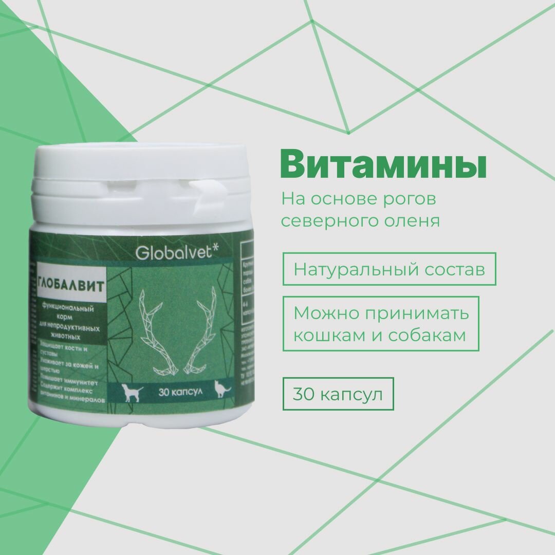 Витамины для кошек и собак GlobalVit для суставов, шерсти и иммунитета , 30 капсул