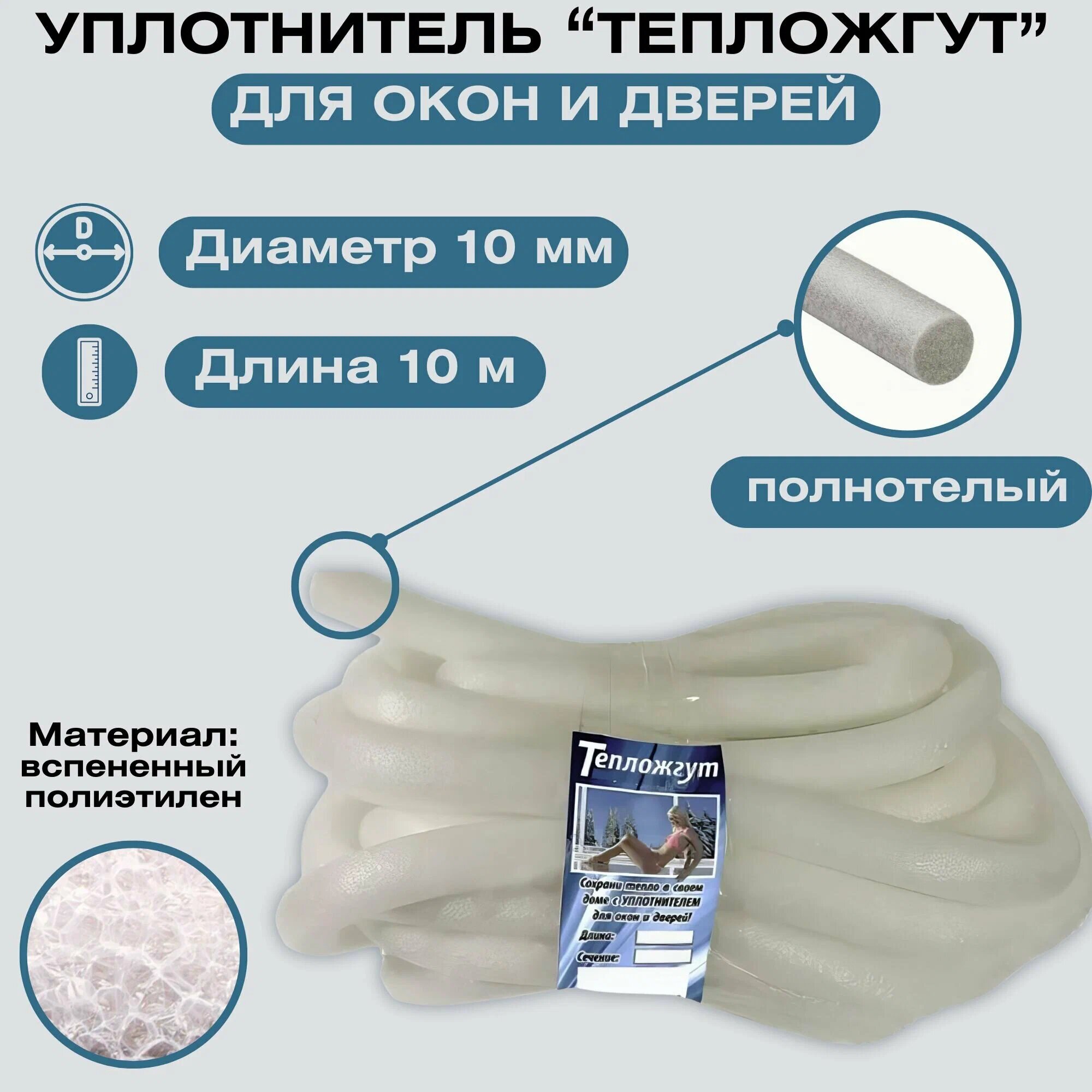 Уплотнитель Стримат-Сервис Тепложгут, 30 мм х 5 м, для шумоизоляции