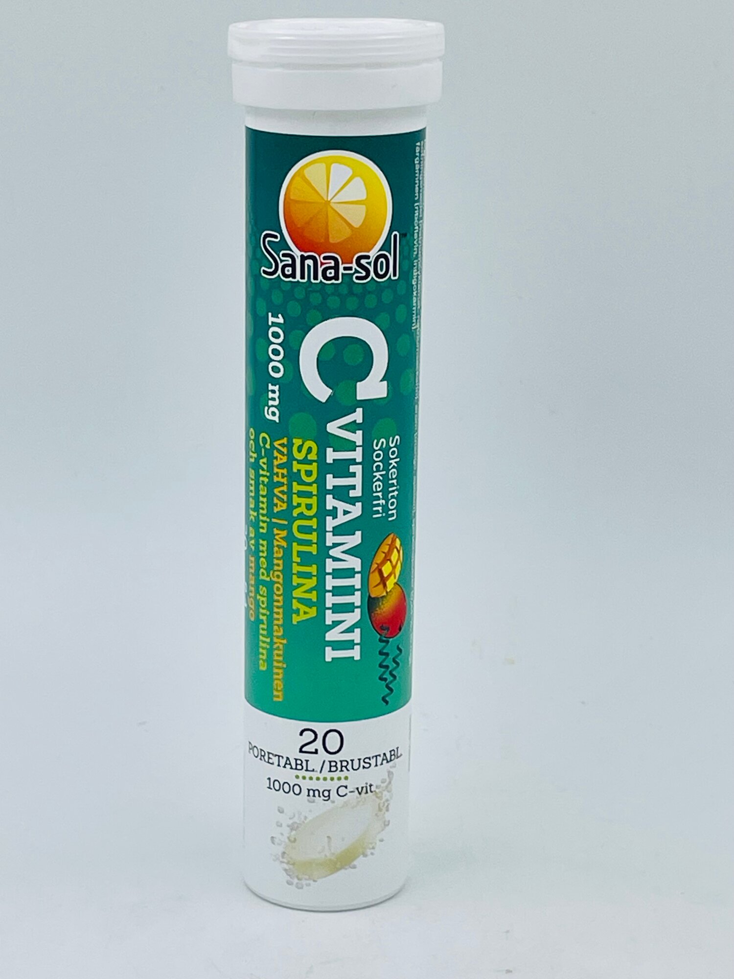 Sana-sol Витамин C (1000 мг) + спирулина, со вкусом манго, без сахара, 20 шипучих таблеток