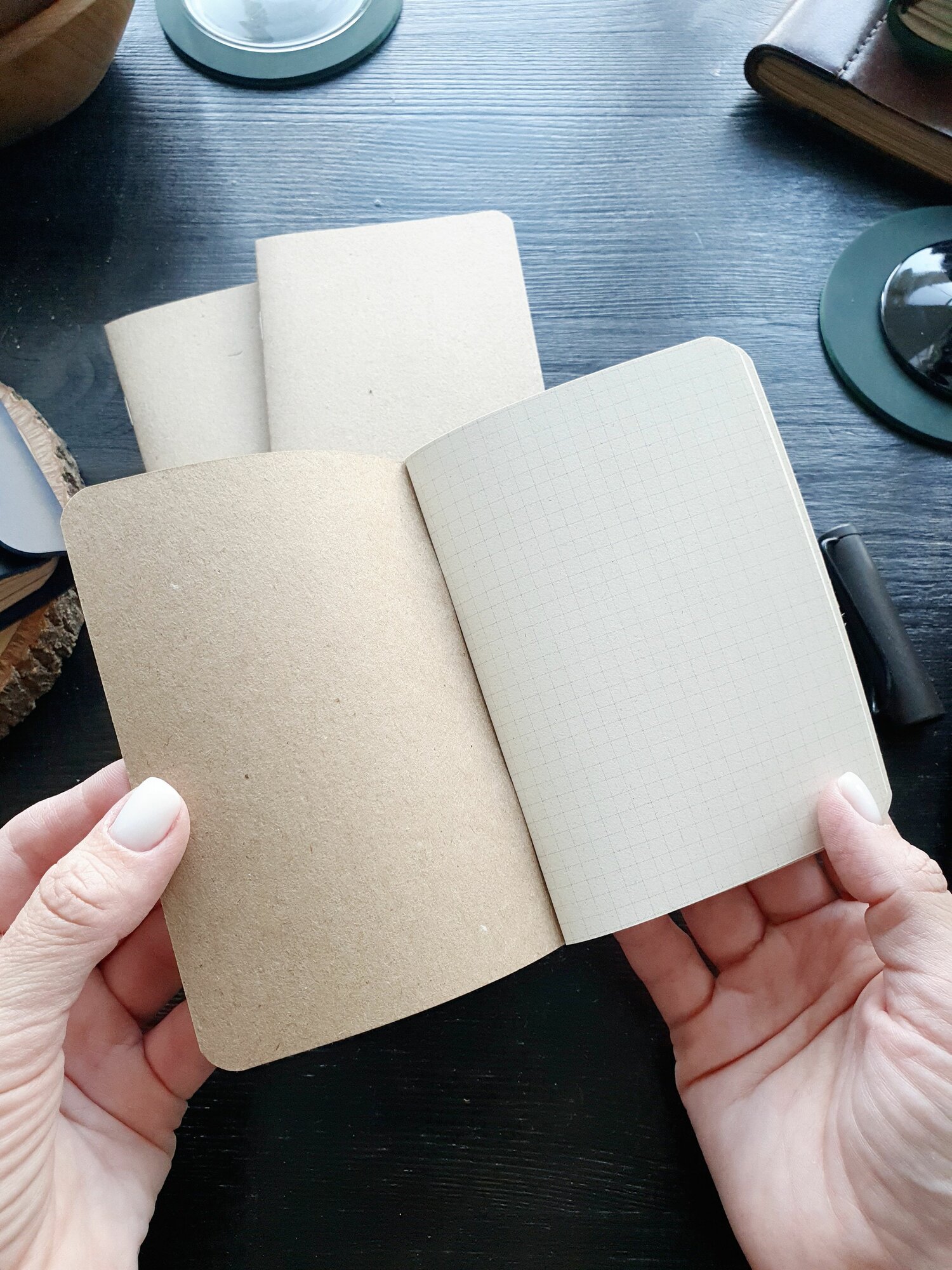 Блокноты формата Midori Passport (8,9х12,6см) эко в клетку 4мм / сменные блоки / запасные тетради 3 штуки по 30 листов