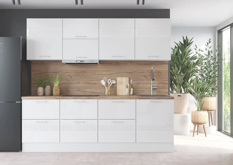 Кухня Люкс 2,4м, в цвете Белый глянец МДФ, столешница в комплекте