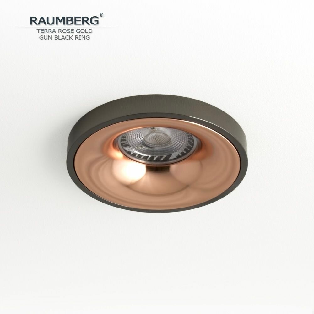 Встраиваемый неповоротный светильник RAUMBERG TERRA Rose Gold Gun black, цвет- розовое золото с внешним кольцом цвета Gun Black (черный хром), под светодиодную лампу GU10