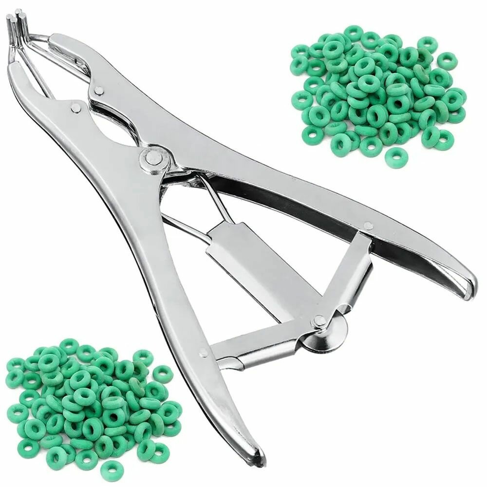 Набор щипцов для кастрации + 200 резиновых колец подходят, Эластратор и резинки для кастрации, баранов, ягнят, овец и др. животных
