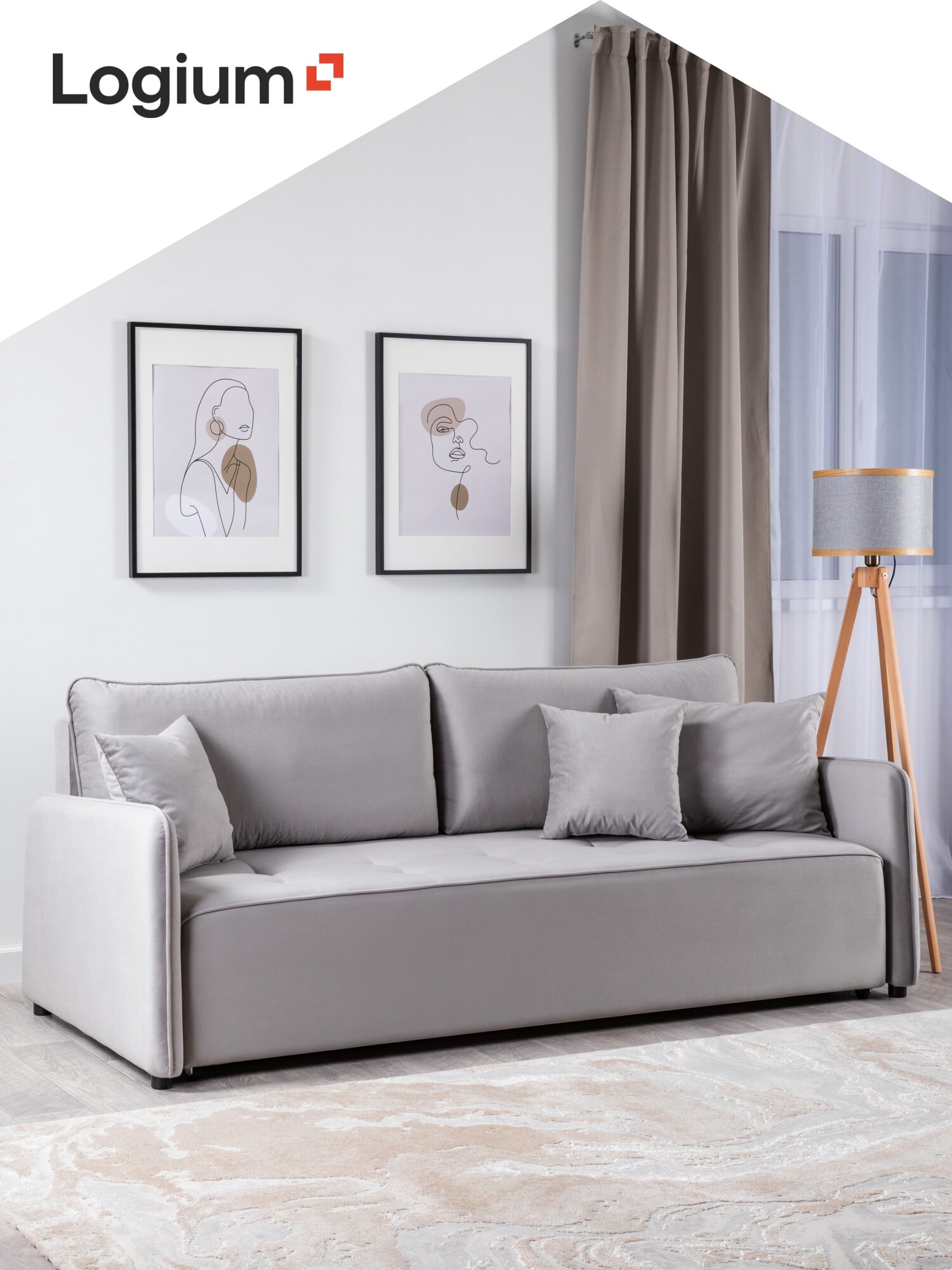 Диван раскладной Ричард Арт. ТД 793 Storm 024 (светло-серый), с ящиком, для хранения