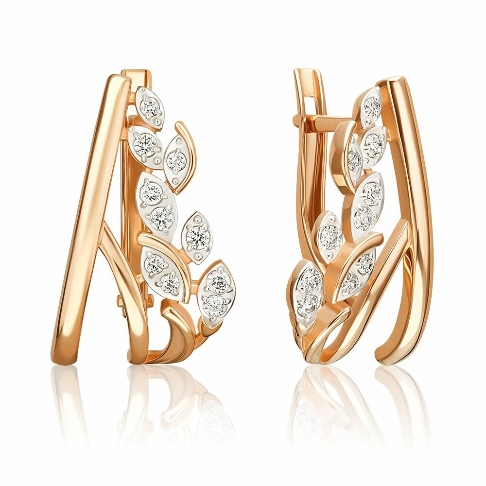Серьги, красное золото, 585 проба, фианит