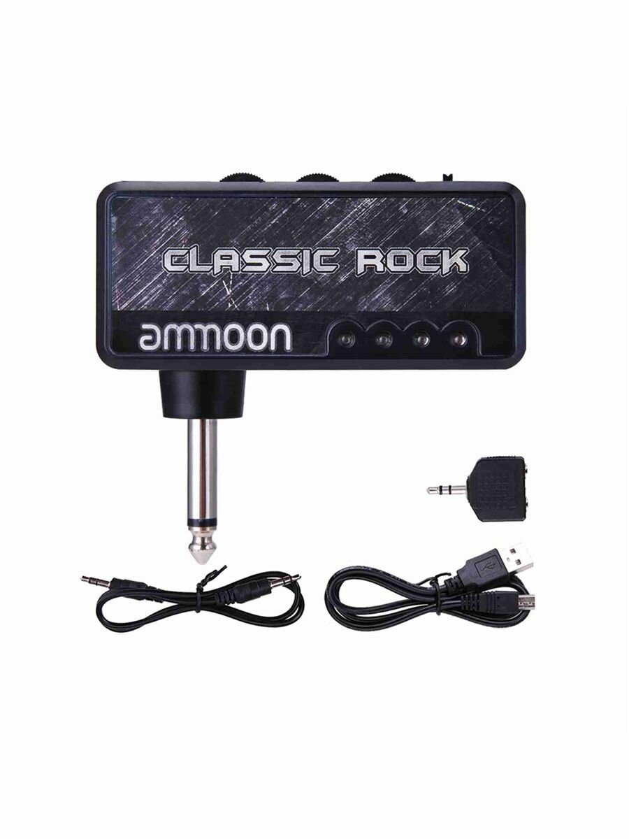Усилитель для наушников с электрогитарой 3,5 мм, дисторшеном Heavy Rock, встроенной аккумуляторной батареей, дополнительным входом, разъемом для наушников 3,5 мм для занятий музыкой