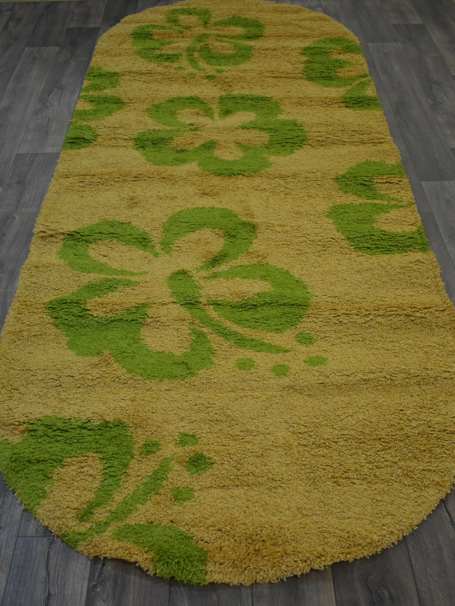 Ковер пушистый на пол овальный, в гостиную, спальню, детскую, 605, Шегги ультра Меринос, желто-зеленый, 1.5*4 м