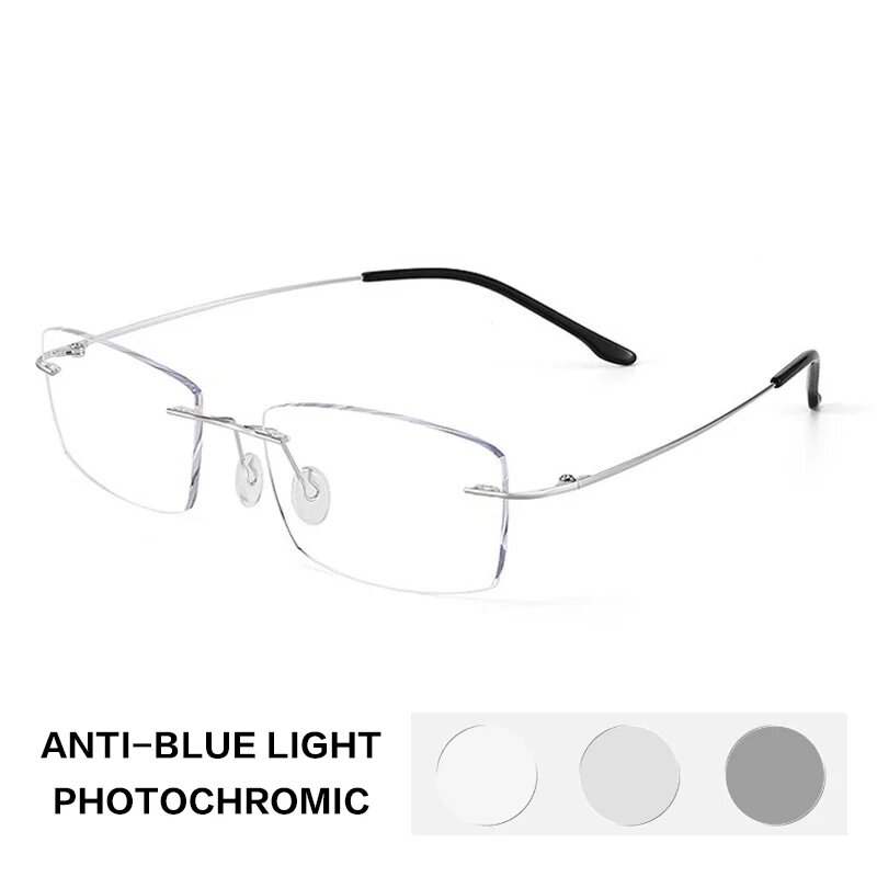 Фотохромные титановые очки без оправы для мужчин Silver Photochromic, 0