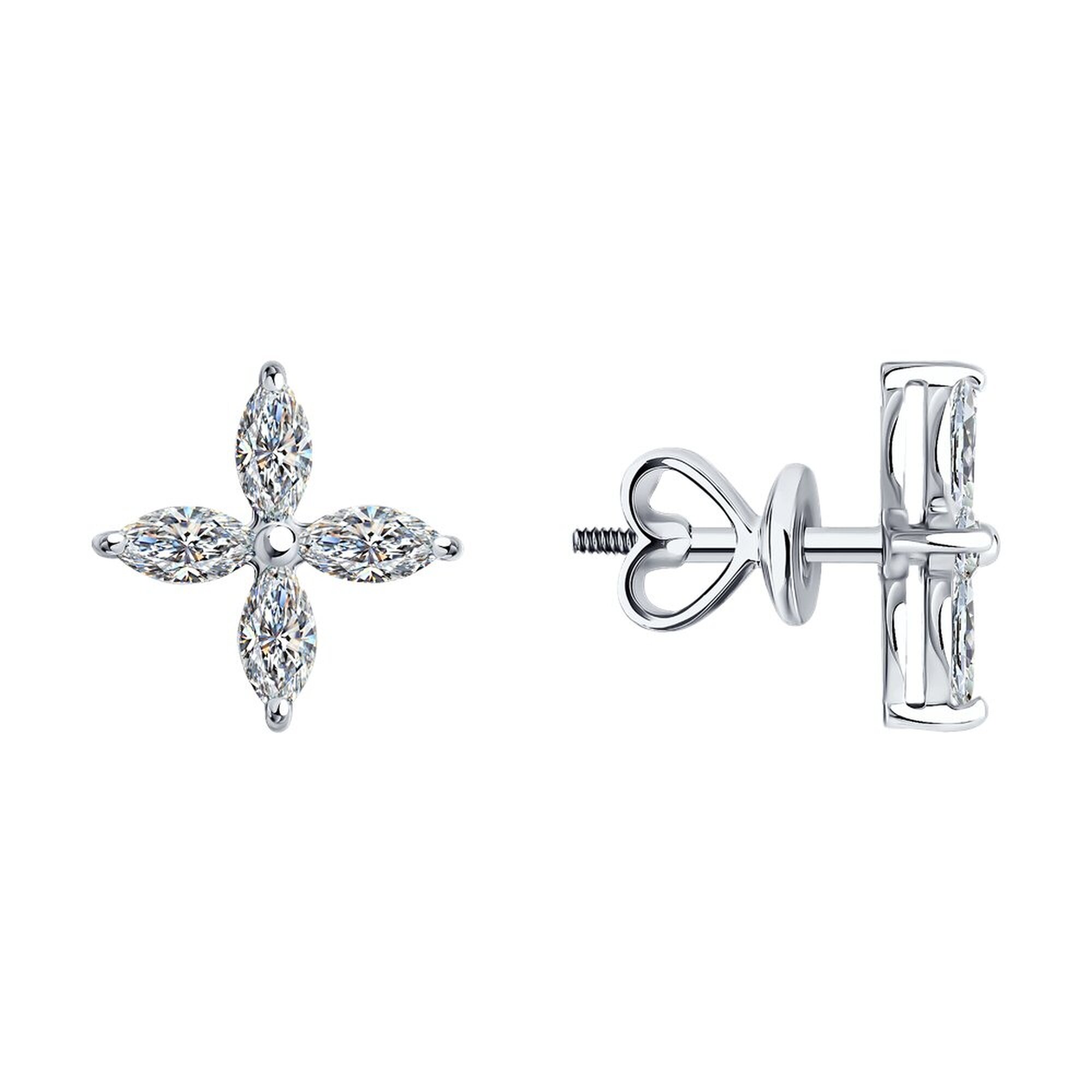 Серьги пусеты, белое золото, 585 проба, бриллиант выращенный, рубин