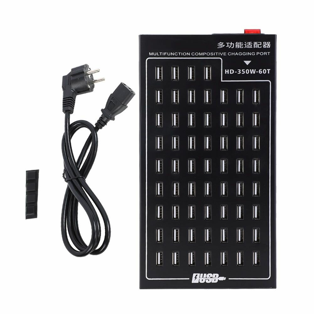 60-портовая USB-зарядная станция HD-350W-60T 5V2A Подставка для зарядного устройства для телефона с вилкой европейского стандарта 220 В