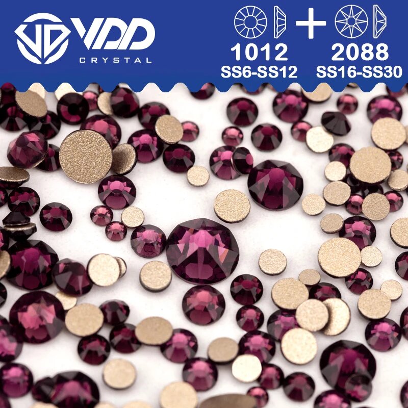 Стразы VDD фиолетовые Amethyst, смешанный размер SS6-SS30