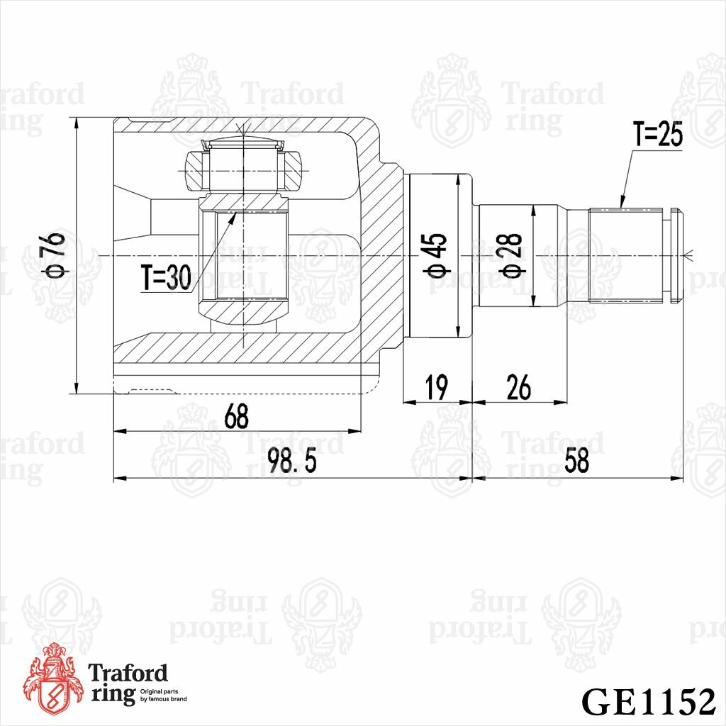 ШРУС внутренний левый, для Лифан Солано арт GE1152 Traford Ring