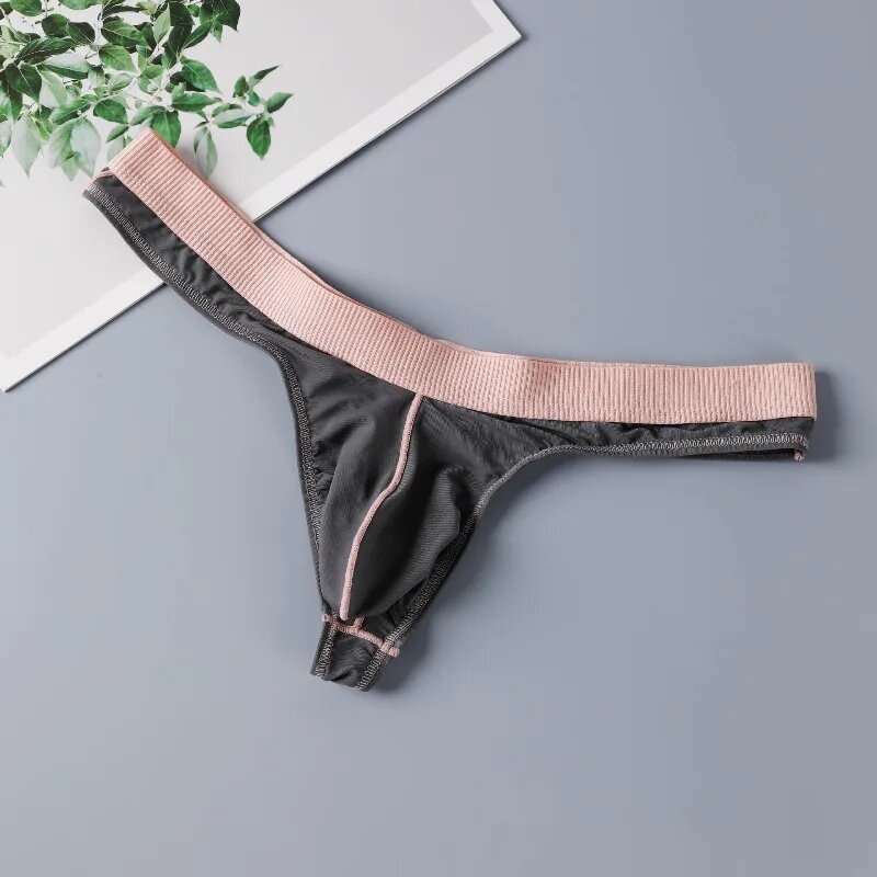 Стринги с Т-образной спинкой, мужские сексуальные стринги из ледяного шелка, выпуклая сумка, нижнее белье, дышащие мягкие трусики, сумка для пениса, трусы, мужские трусы, трусики M, Серый, Gray