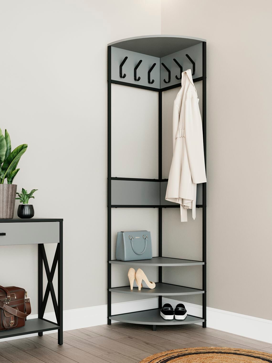 Прихожая угловая, вешалка напольная Лофт 50х202 см, Вулканический серый