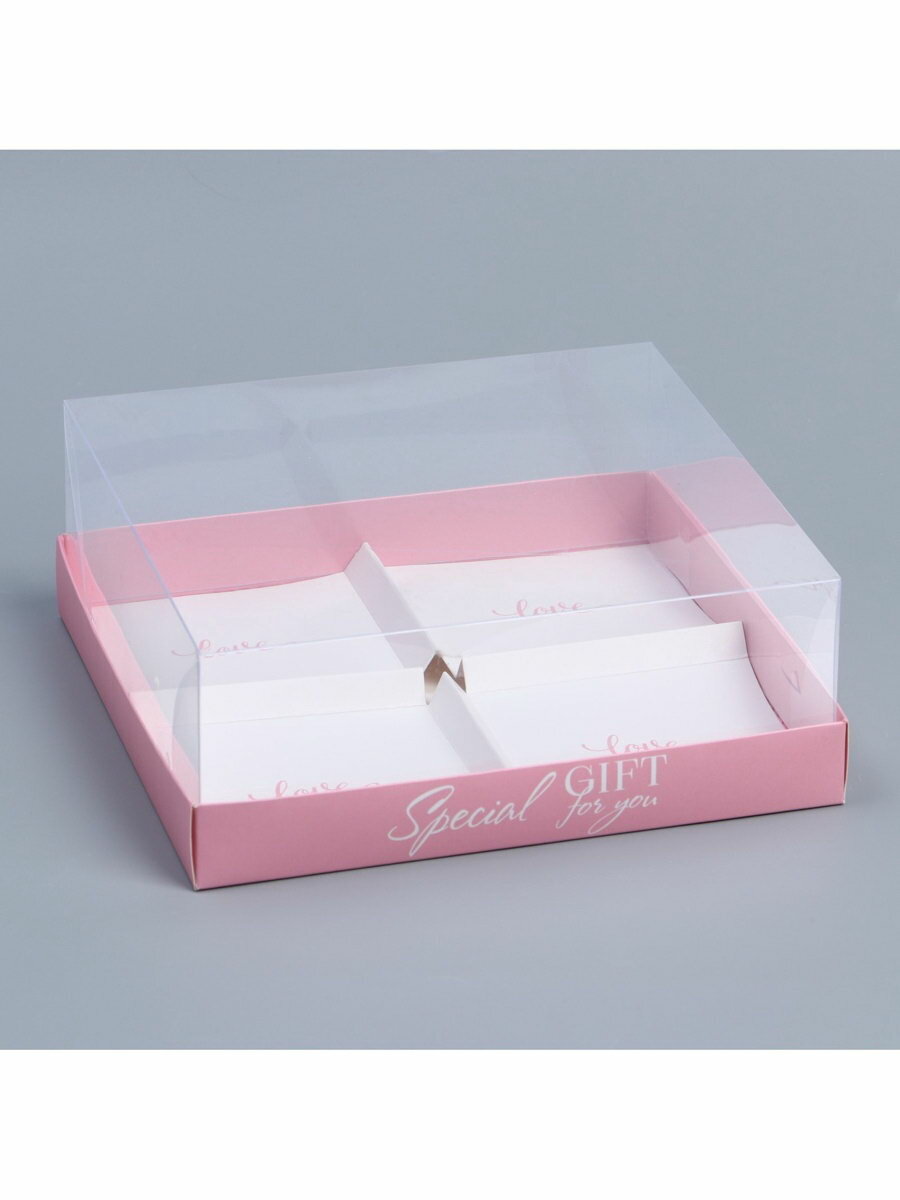 Коробка кондитерская для муссовых пирожных "Love", 17.8x17.8x6.5 см, 5 шт.