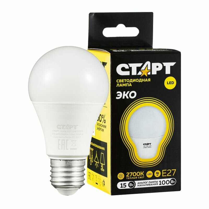 Лампа светодиодная Старт 15Вт E27 теплый свет 2700K груша