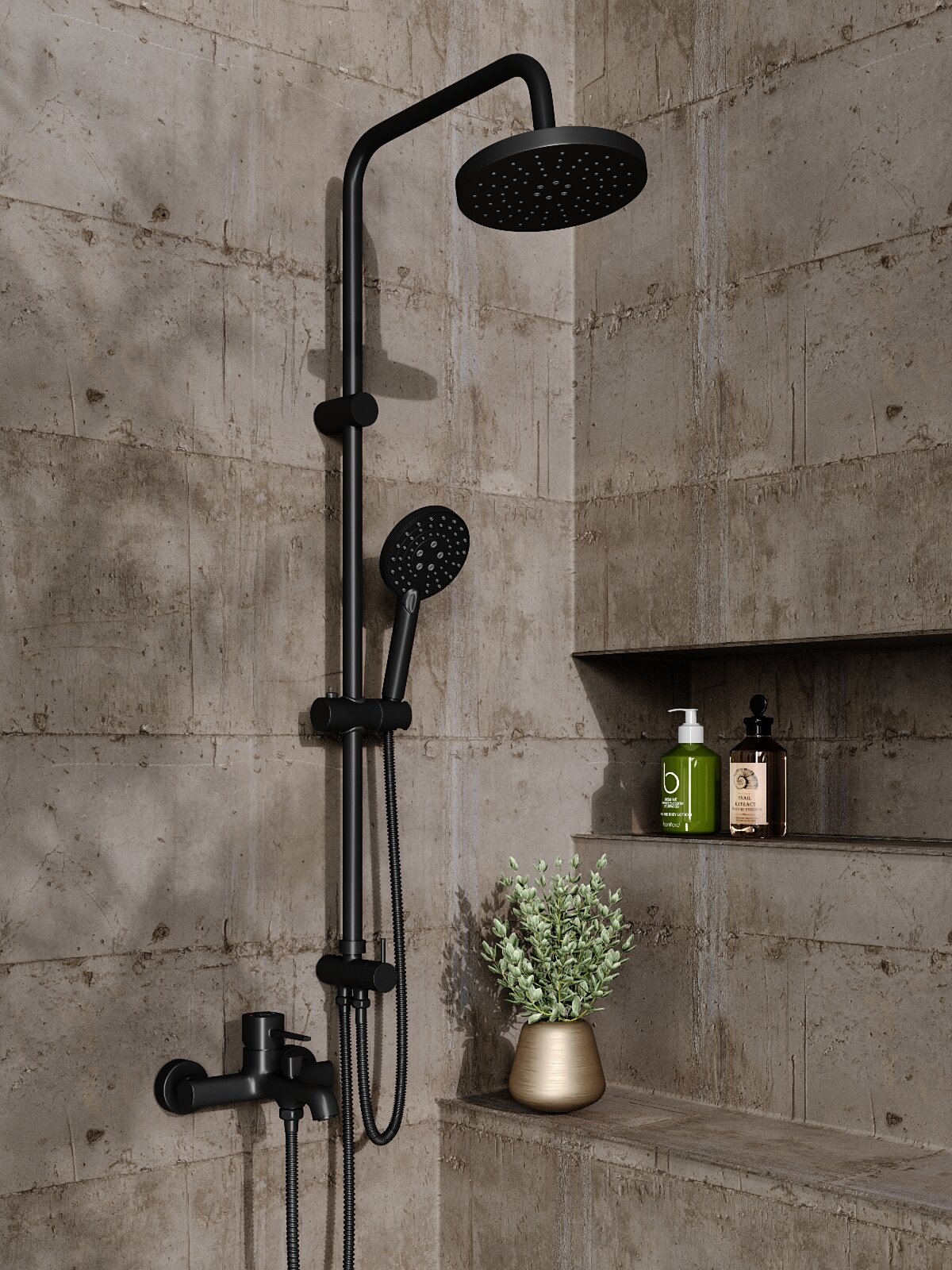 Душевая система с однорычажным смесителем для ванны/душа Orange Karl M05-932b, черный матовый