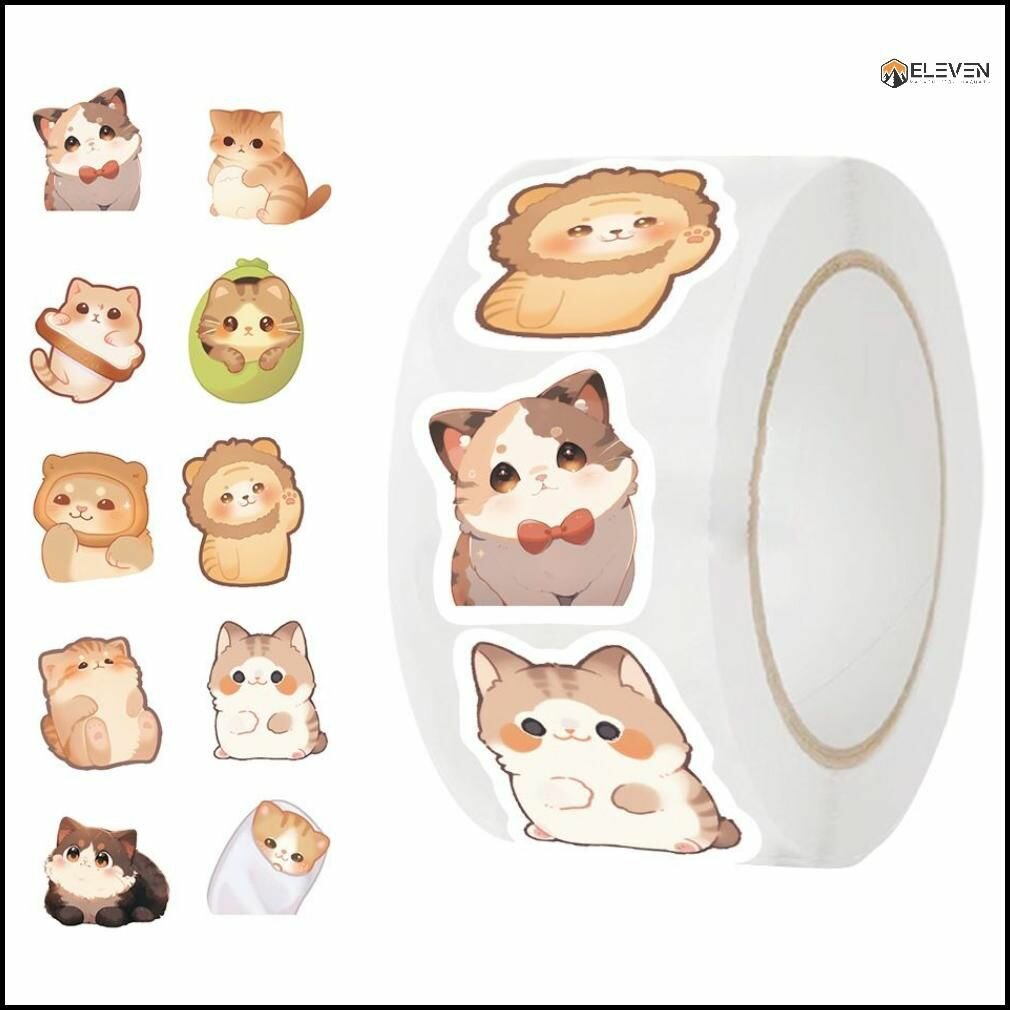 Набор наклеек, 500 листов / рулон, милая мультяшная кошачья тема, можно использовать для украшения дневников, конвертов, поощрения студентов