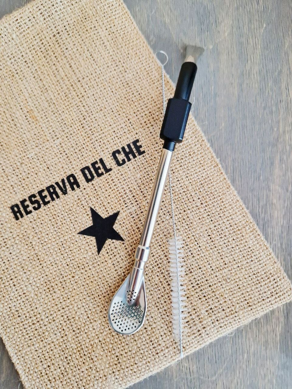 Бомбижья для Мате Stanley, 21 см, с щеточкой, черная /бомбилья для мате/ фильтр для чая/трубочка для коктейлей / ложка фильтр