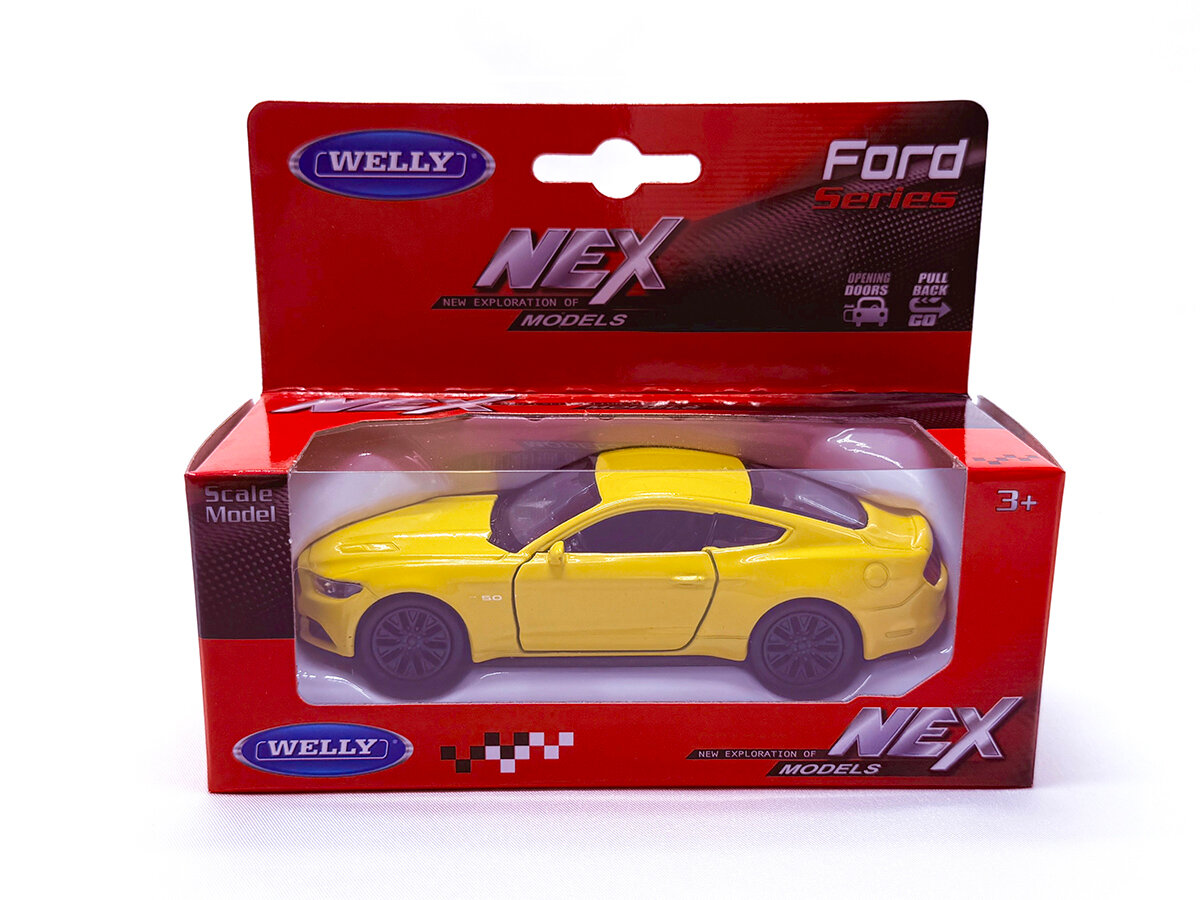 Машинка Welly Ford Mustang GT 2015, желтый, 1:38, арт.43707W-Y