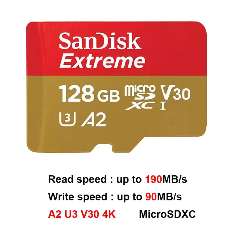 SanDisk Micro SD карта памяти 64 ГБ / 128 ГБ / 256 ГБ / 512 ГБ / 1 ТБ Extreme-128GB