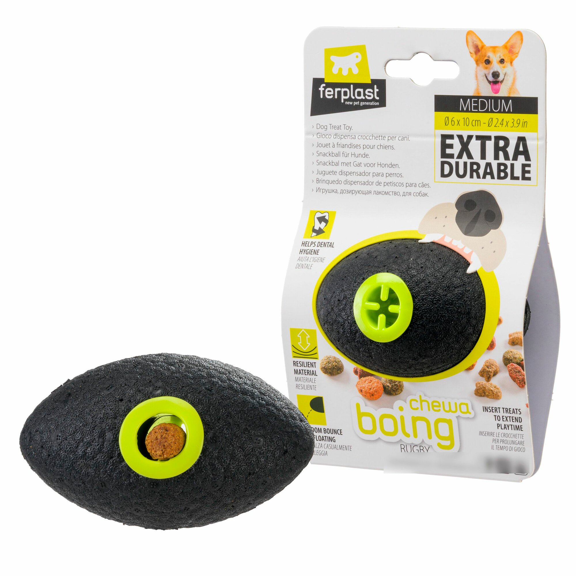 Игрушка - мяч для регби для собак CHEWA BOING RUGBY M с диспенсером для лакомств, очень прочный, плавающий, 6х10 см