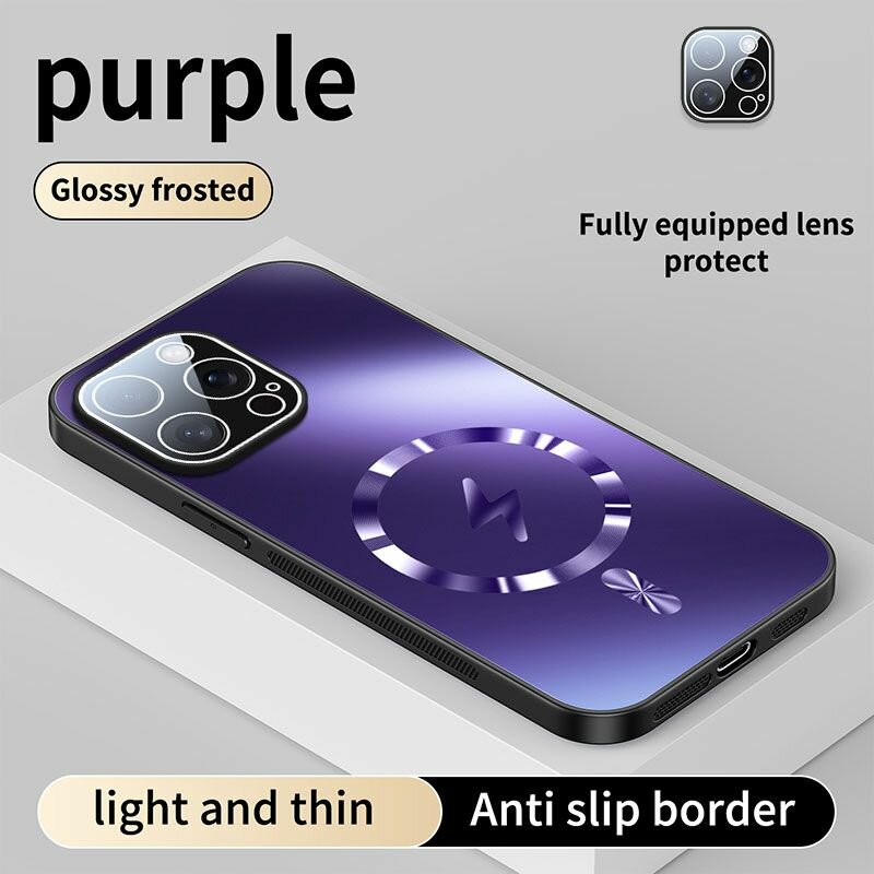 Чехол на Apple iPhone 15 Pro Max (айфон 15 про макс) защищающая линзу со всех сторон с magsafe(фиолетовый)