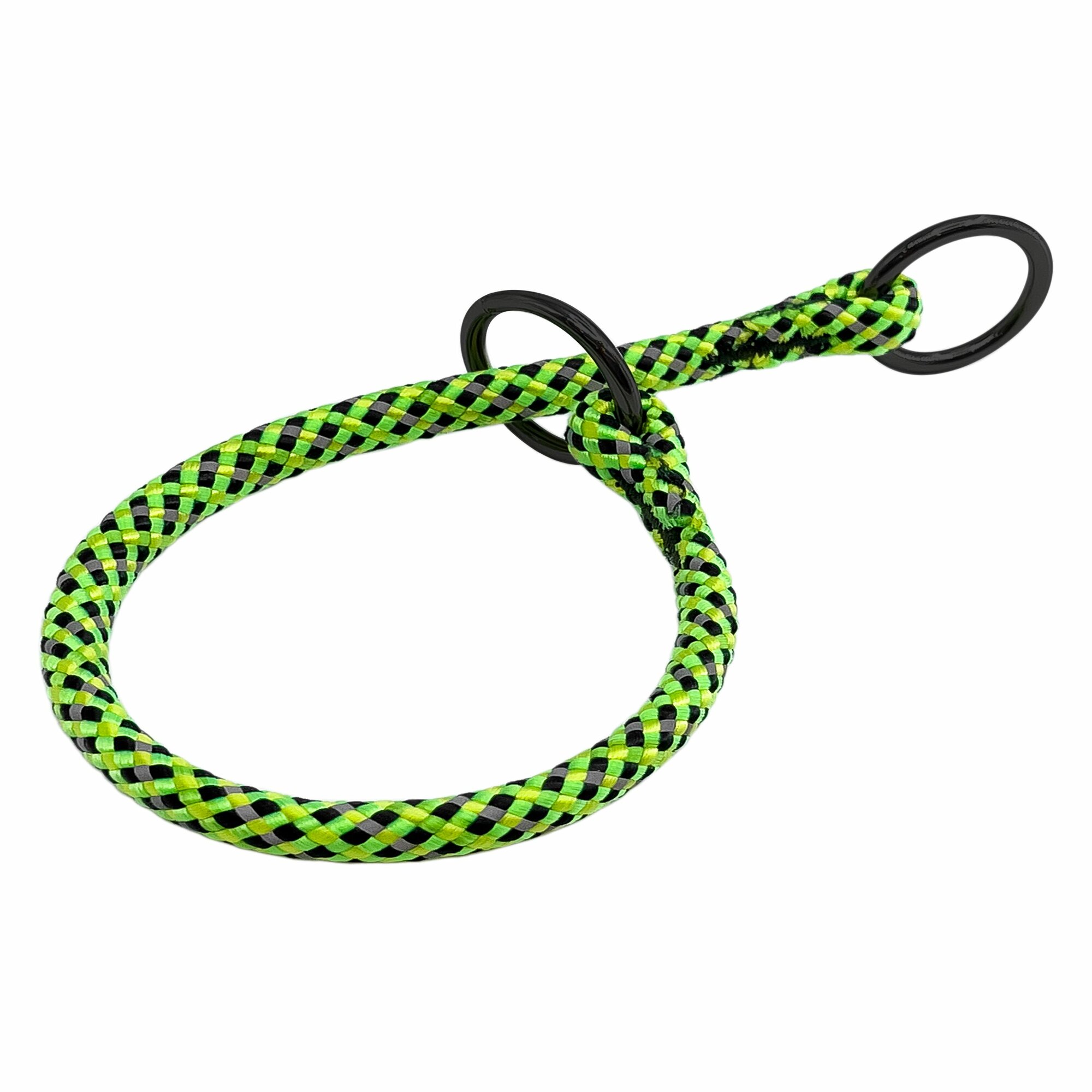 Ошейник-удавка для собак ZooOne с 2-я чёрными кольцами круглый светоотражающий, ширина 9 мм, длина 30 см, киви, 76-0087