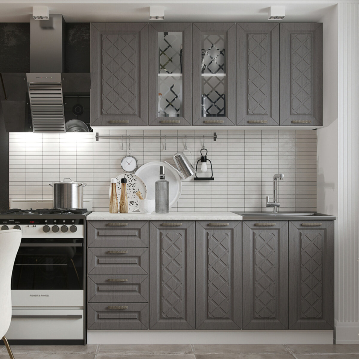 Кухонный гарнитур, кухня, готовый комплект Агава 1,6 м Трюфель со столешницей под врезную мойку