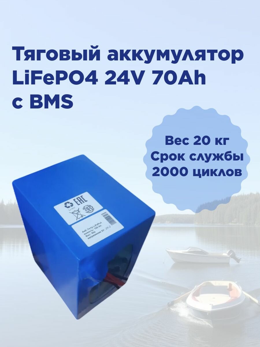 Тяговый аккумулятор LiFePO4 24 Вольт 70 Ампер*час