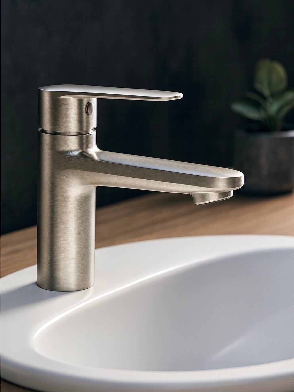 Смеситель для раковины в ванную комнату, латунь, глянцевый никель