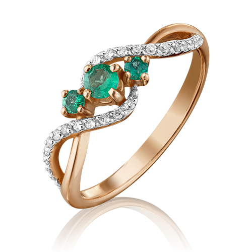 Кольцо, красное золото, 585 проба, изумруд, бриллиант