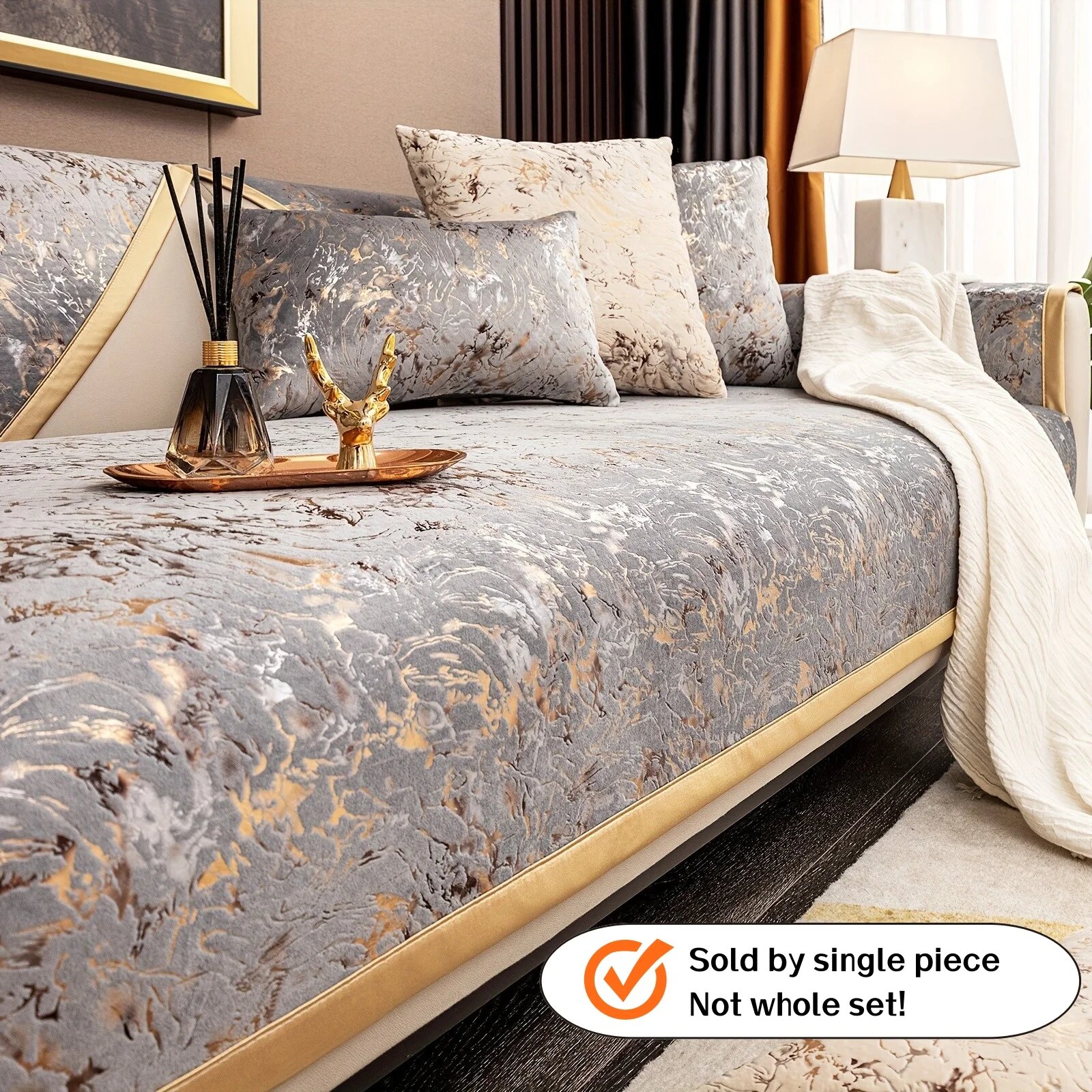 Золотисто-бронзовый велюровый чехол для дивана 70x210cm, Light Grey