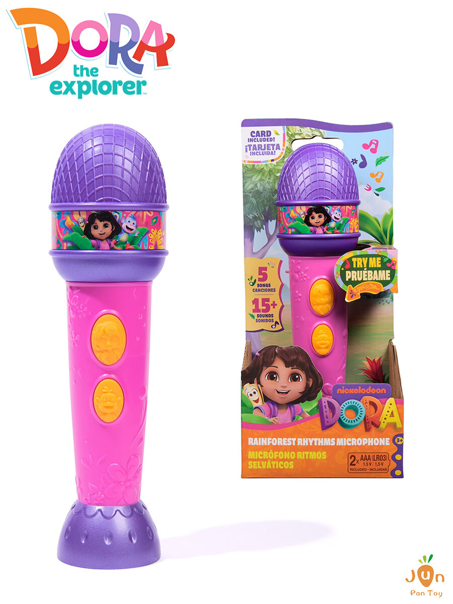 Даша-путешественница, Dora the Explorer Rainforest Rhythms Microphone / Детский интерактивная игрушка микрофон с песнями и музыкой, подходящий для детей от 3 лет и старше