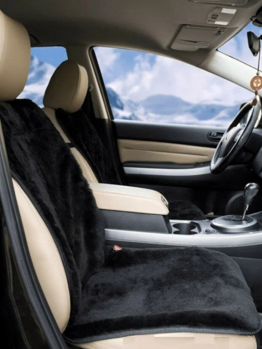 Накидка меховая из натуральной овчины без подголовника Shkura-Dekor короткий ворс черная