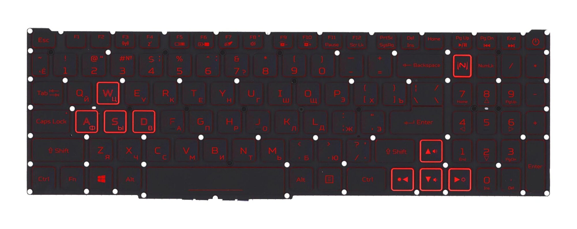 Клавиатура для ноутбука Acer Nitro5 AN515-55 черная с подсветкой (узкий шлейф)