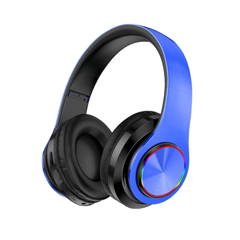 Foldable BT 5.0 Headset Wireless Wired Headset с подсветкой Breathing Light поддержка воспроизведения с TF-карты регулируемый подушка для головы синий цвет