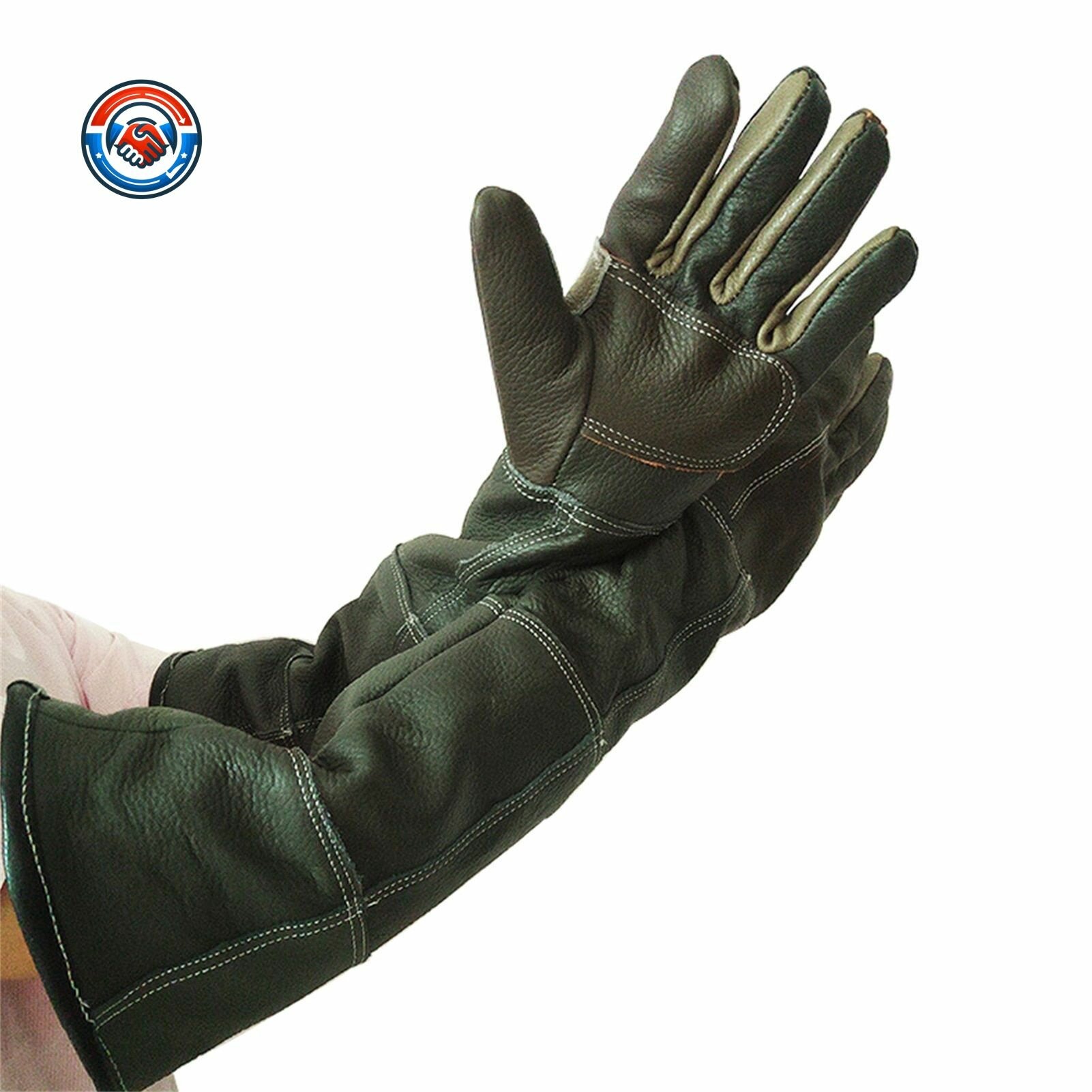 Защитные кожаные перчатки для работы с животными, удлинённые для рук и предплечий, универсальные для ветеринара, грумера, зоомагазина, террариума и сада