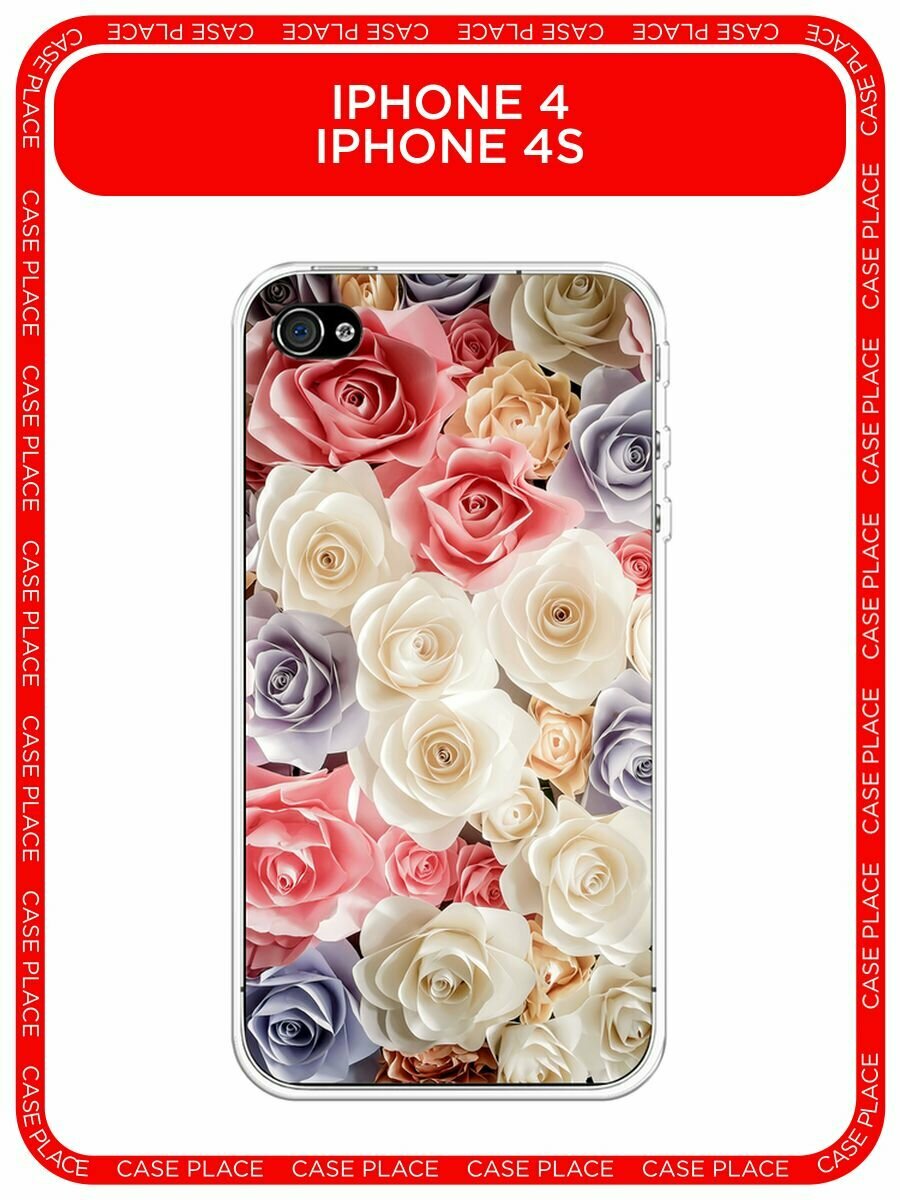 Чехол на Apple iPhone 4/4S / Айфон 4/4S с принтом "Пастельные розы"
